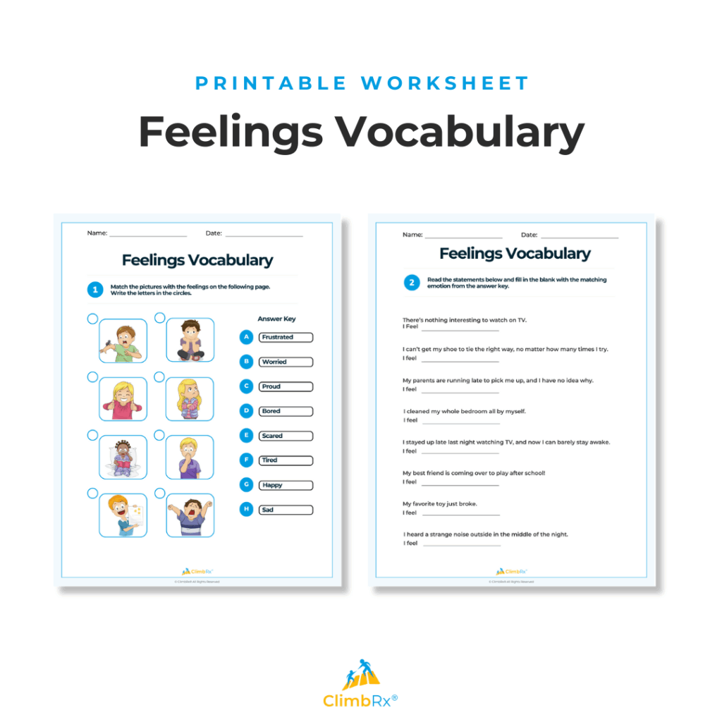 Feelings Vocabulary Worksheet – Think Sensory